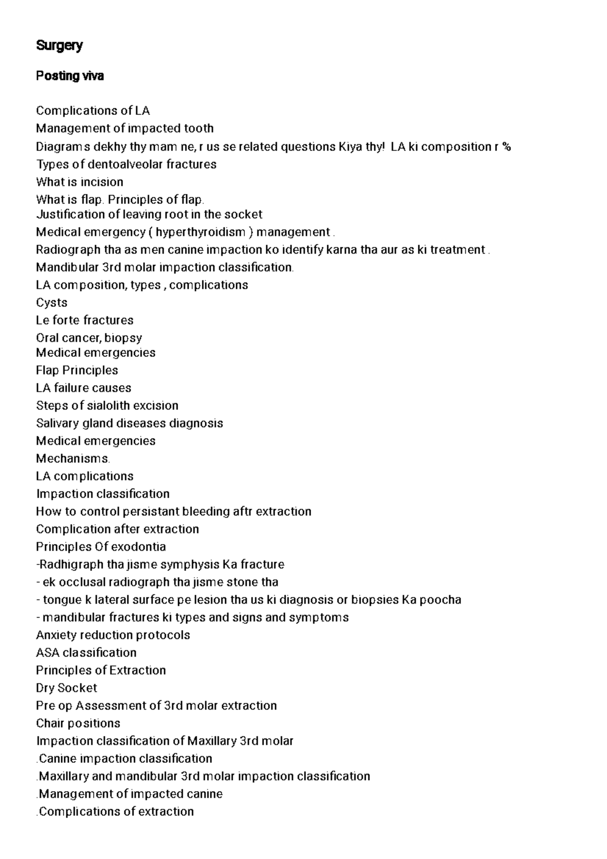 Surgery viva - Surgery Posting viva Complications of LA Management of ...