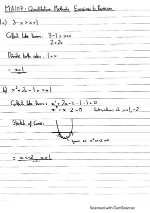 Ex - MA107 PROBLEM SET 1 - MA107: Quantitative Methods (Mathematics) 2021– Exercises 1: Revision ...