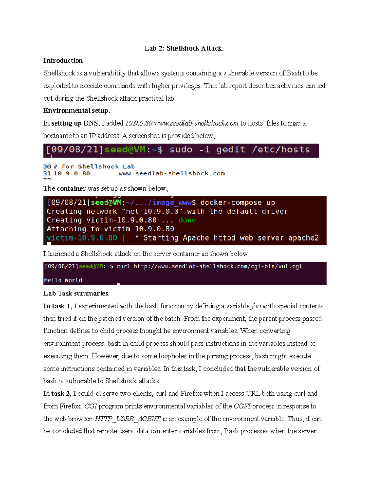 Lab 2 - Shellshock Attack - Bsc. mathematics and computer science - JKUAT - Studocu