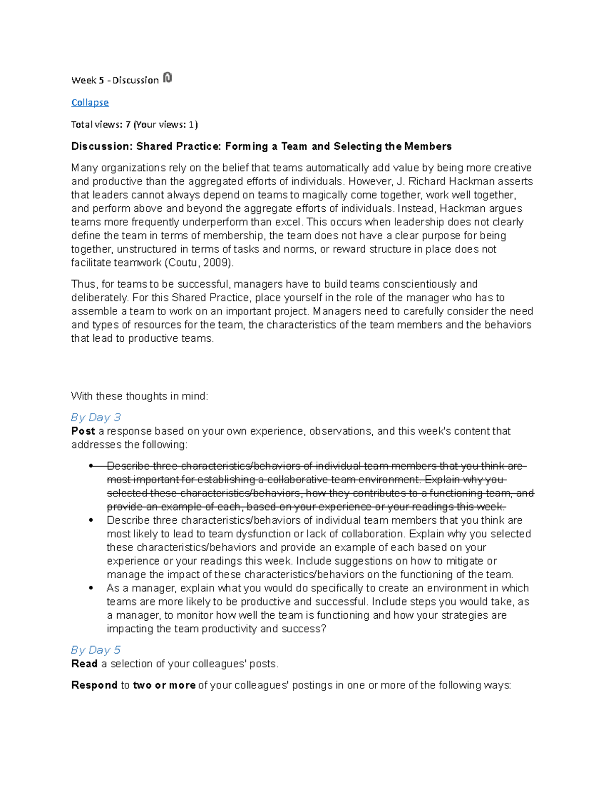 Week 5 Discussion - Class Assignment - Studocu