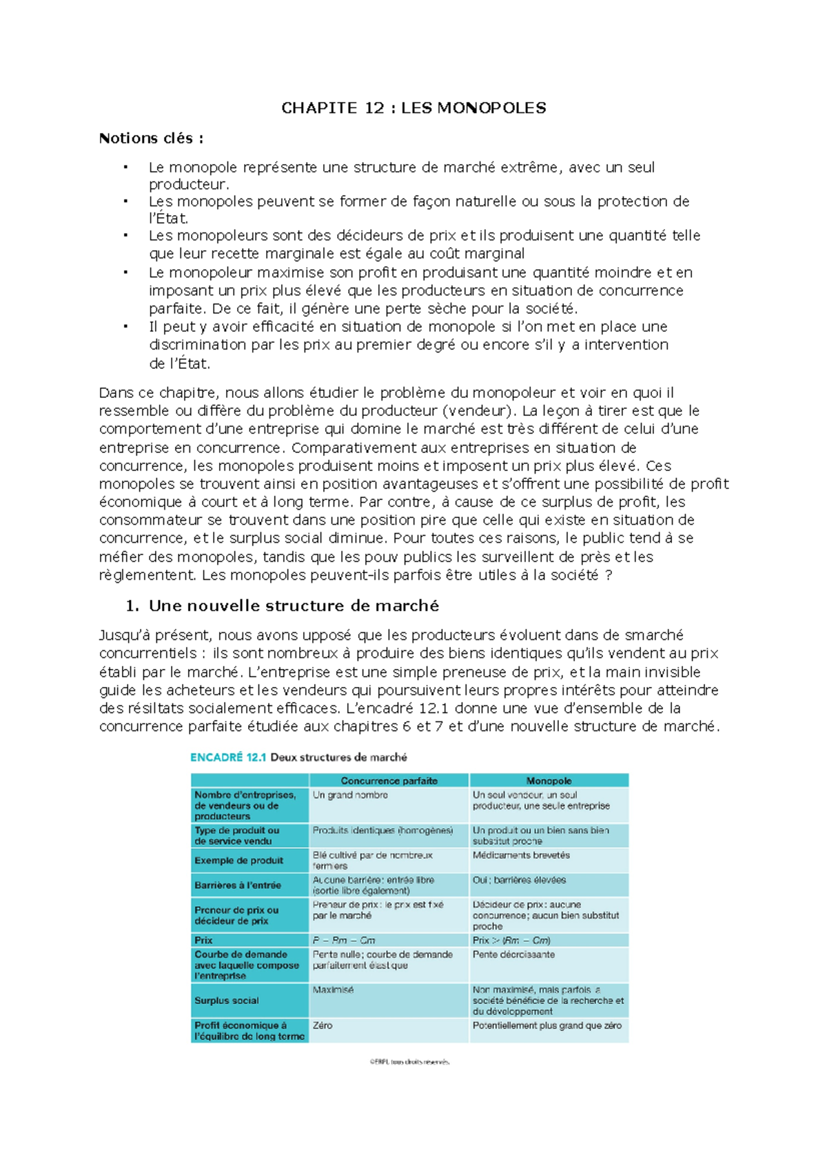 Chapitre 12 - Economie de l'entreprise - CHAPITE 12 : LES MONOPOLES ...