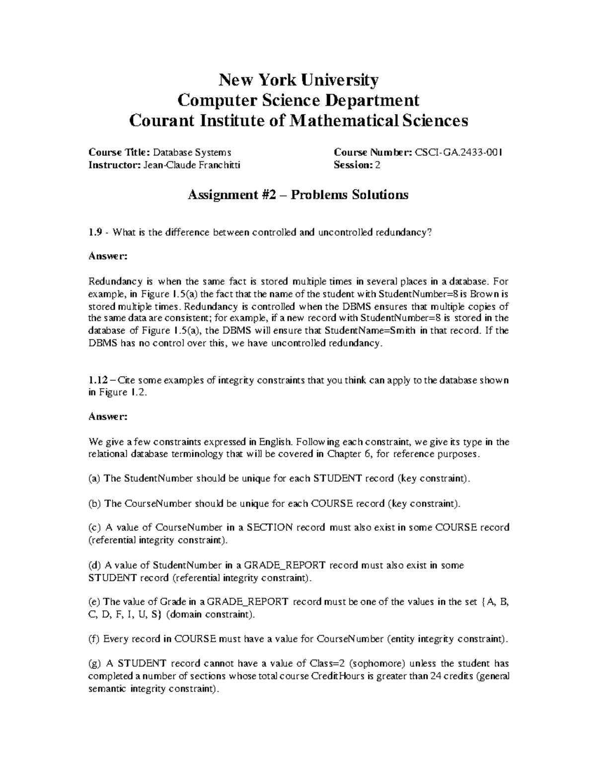 Assignment 2-Problems Solutions 2 - New York University Computer ...