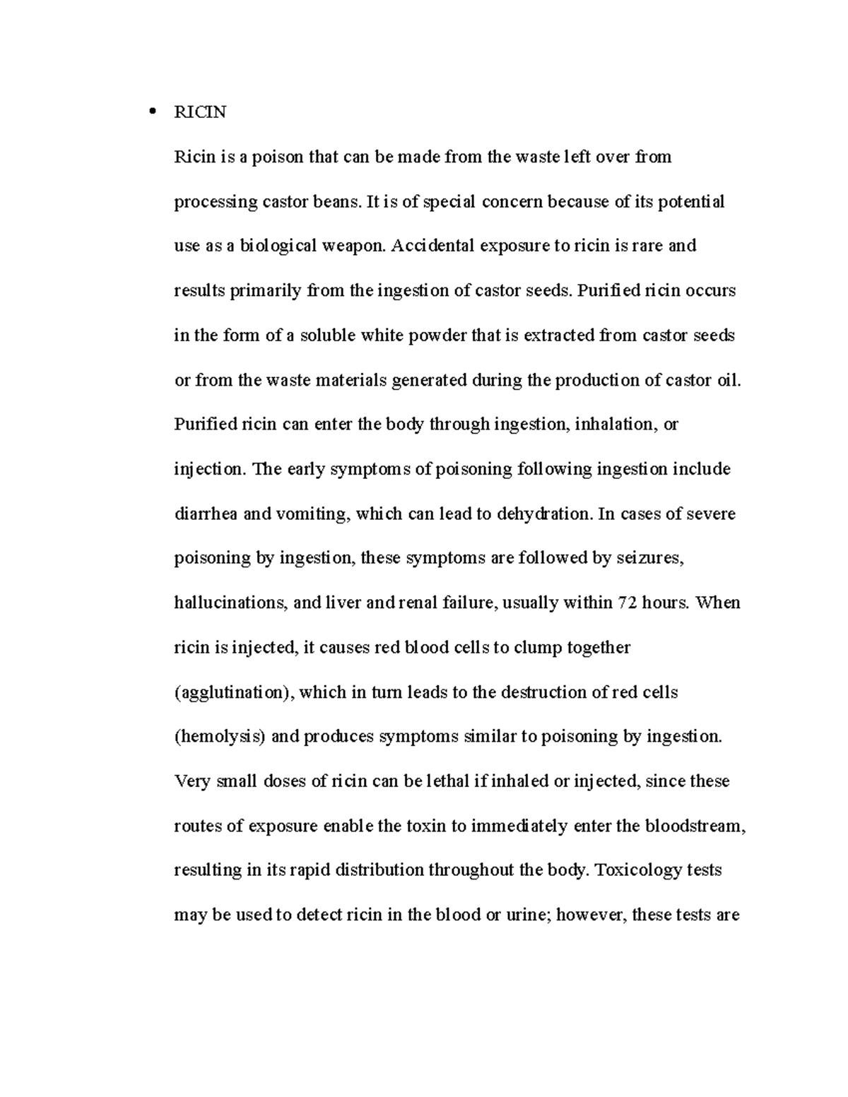 WMD or Weapon for Mass Destruction 8 - RICIN Ricin is a poison that can ...