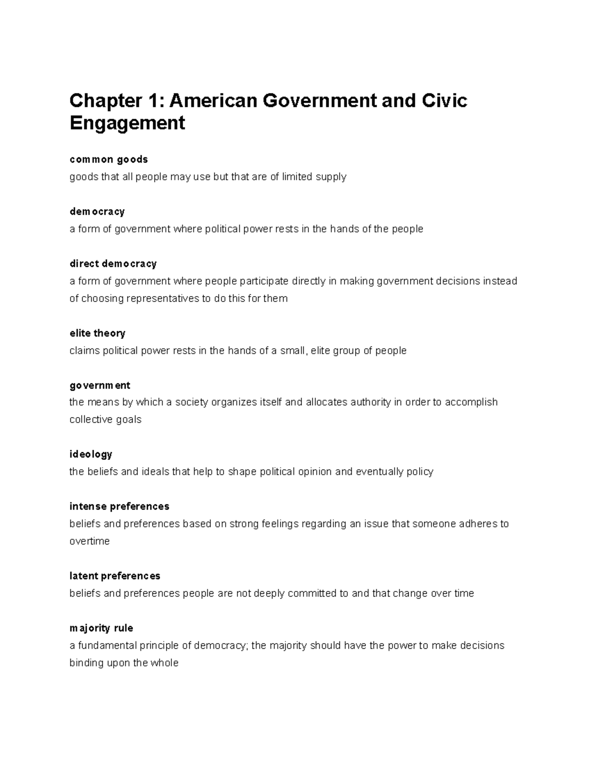Pol Sci 21A Key Terms - Chapter 1: American Government and Civic ...