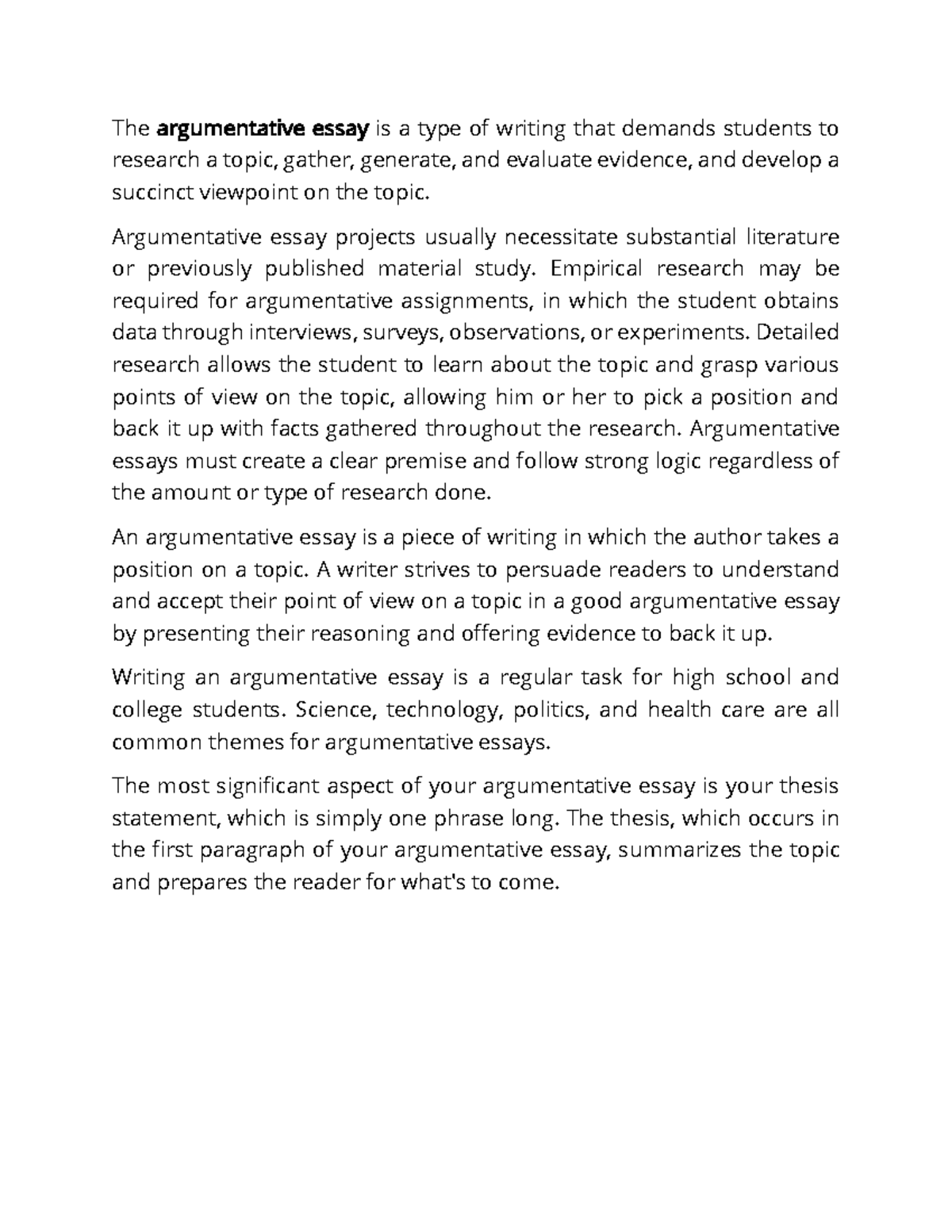 Argumentative essay - Definition - The argumentative essay is a type of ...