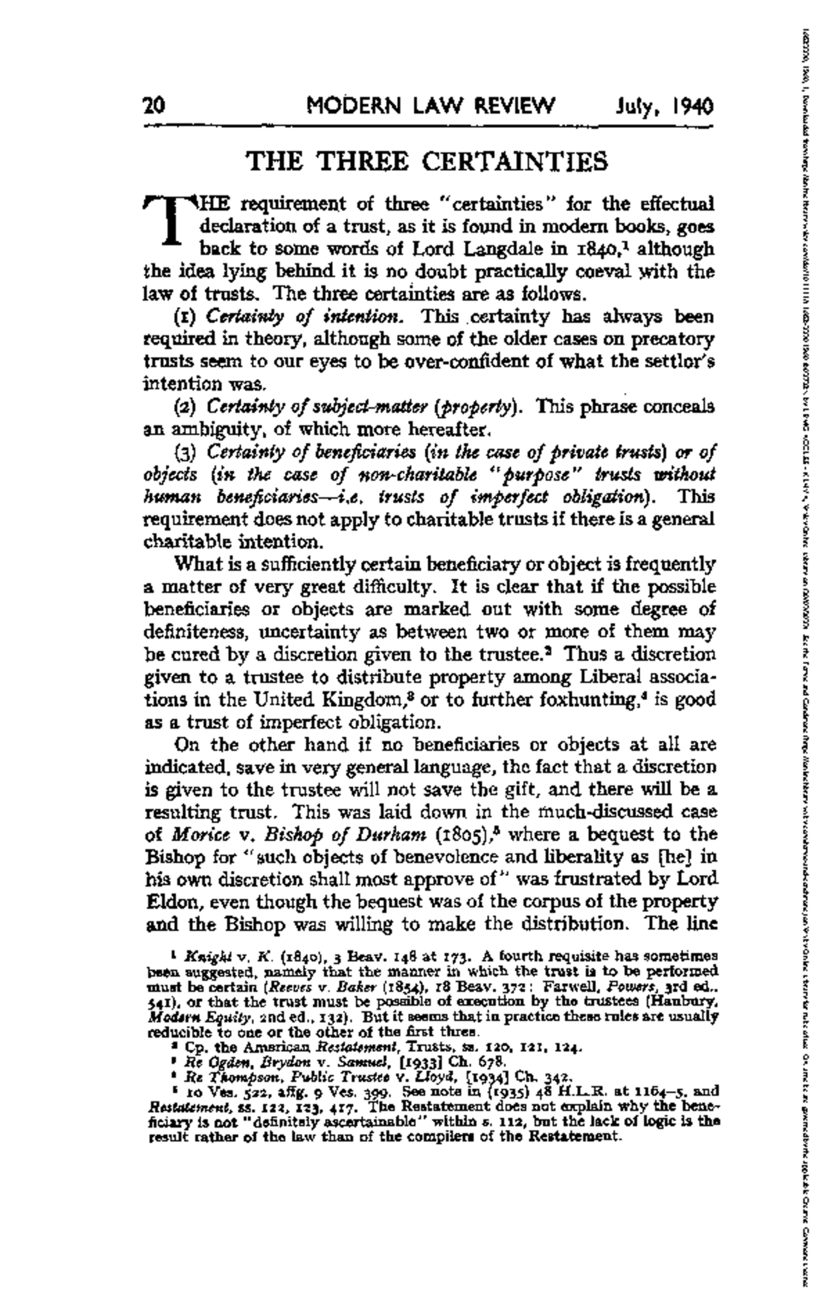 Modern Law Review - July 1940 - Williams - The Three Certainties - 20 ...