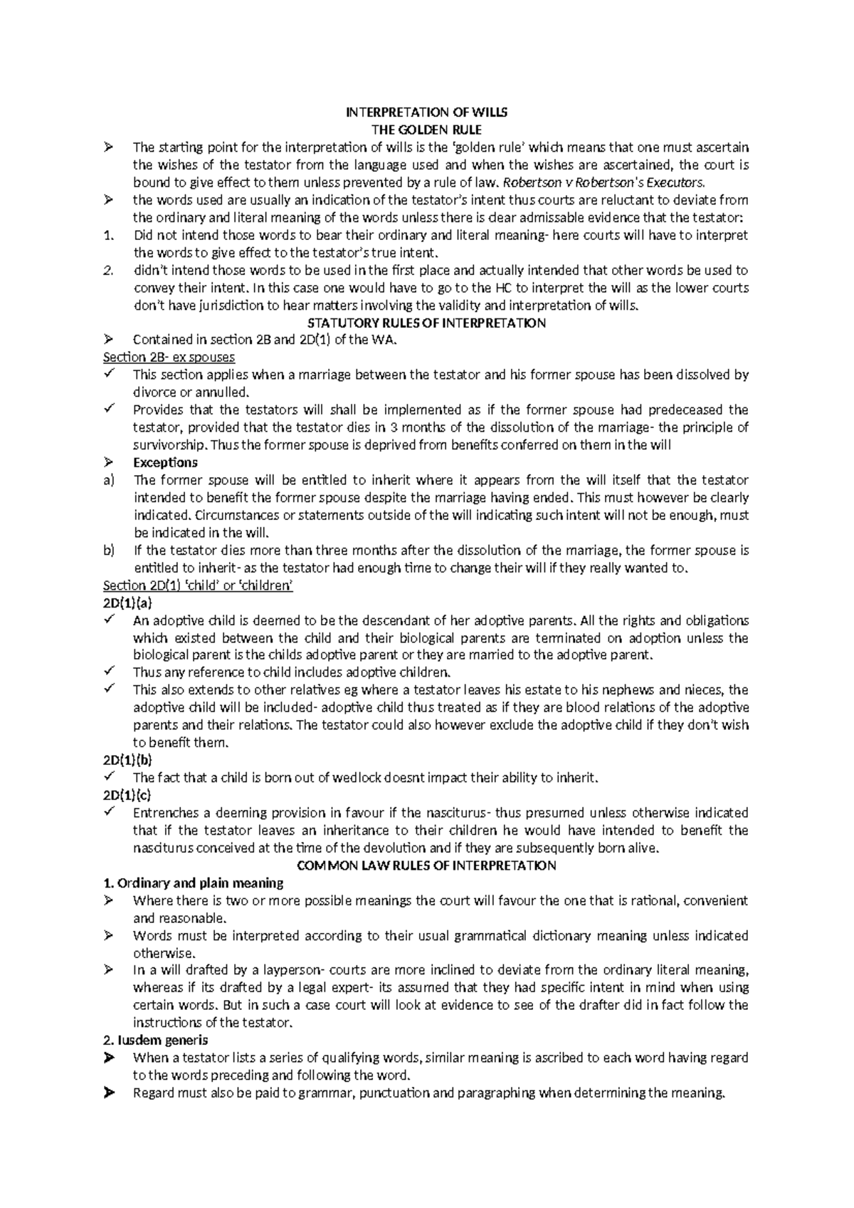 Interpretation OF Wills - INTERPRETATION OF WILLS THE GOLDEN RULE The starting point for the ...