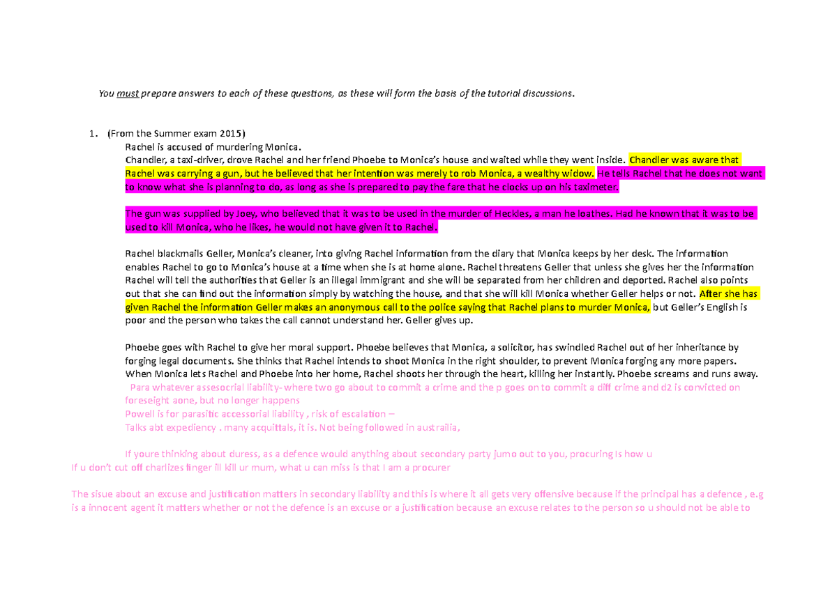 Crim tutorial 4 - You must prepare answers to each of these questions ...