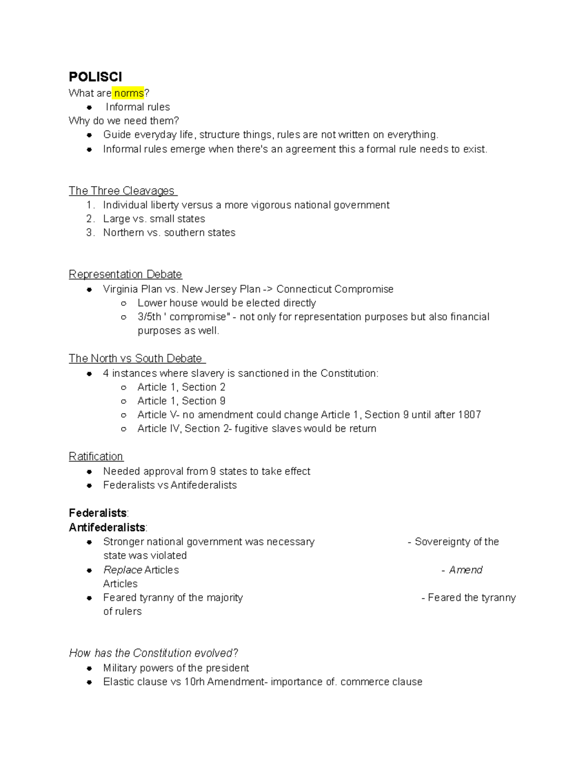 Political Science 101 Notes - POLISCI What are norms? Informal rules ...