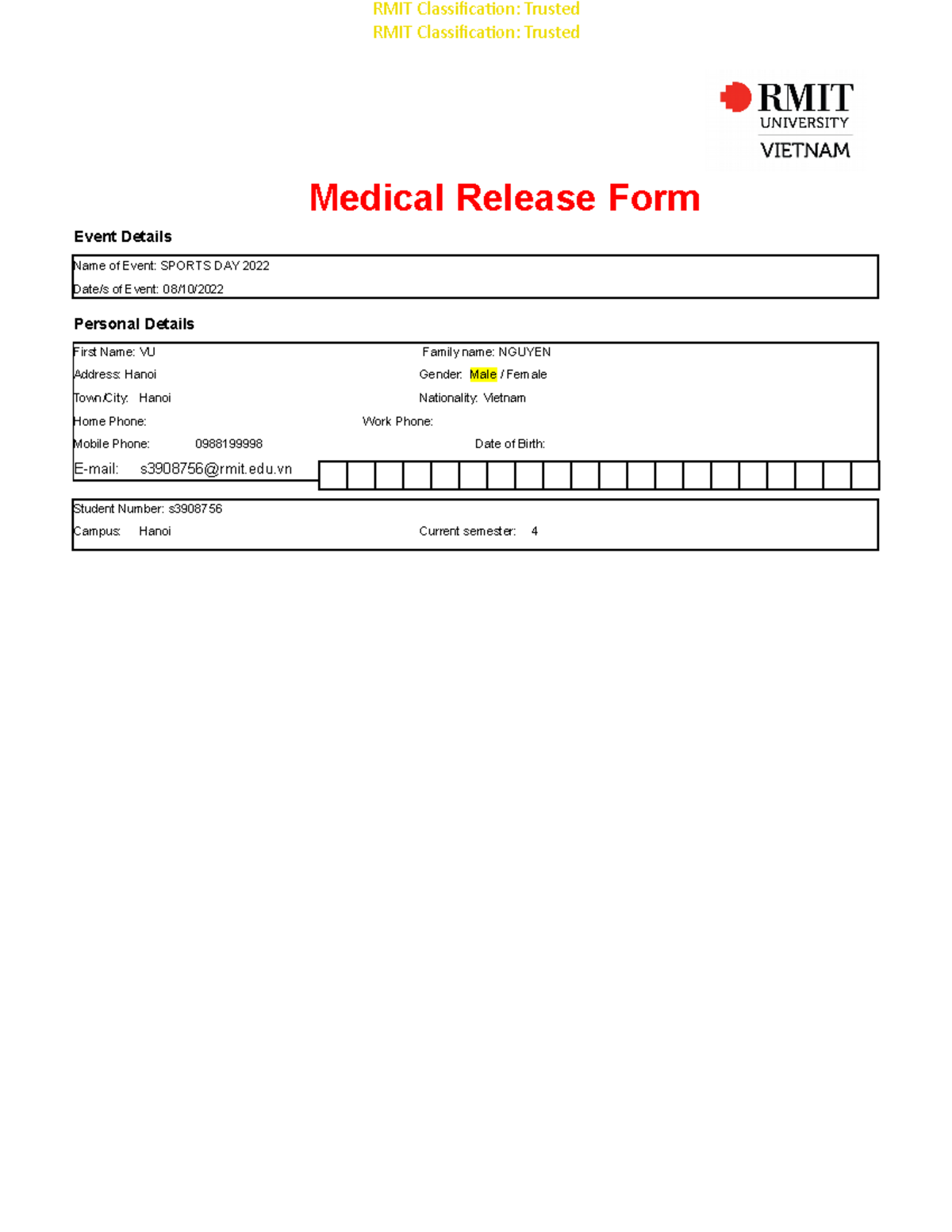 Medical Liability Release Form - RMIT Classification: Trusted RMIT ...