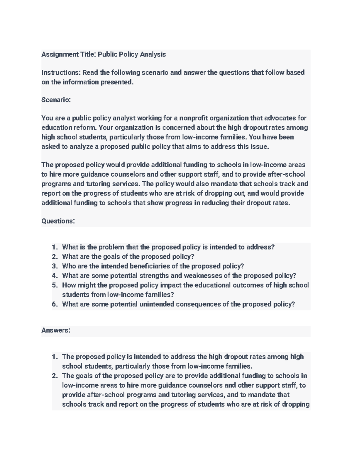 Assignment Title Public Policy Analysis - Assignment Title: Public ...