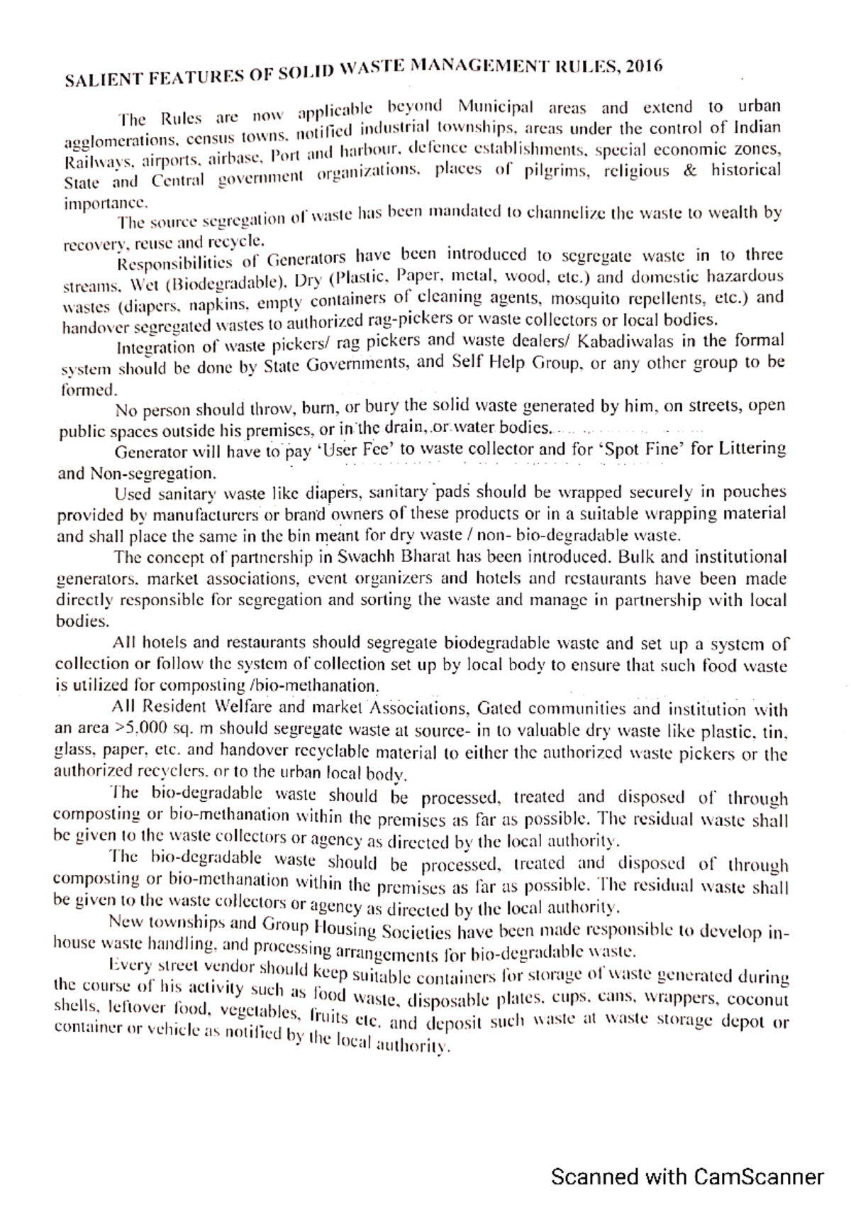 Salient features of SWM rules-2016 - Human Resource Management - Studocu