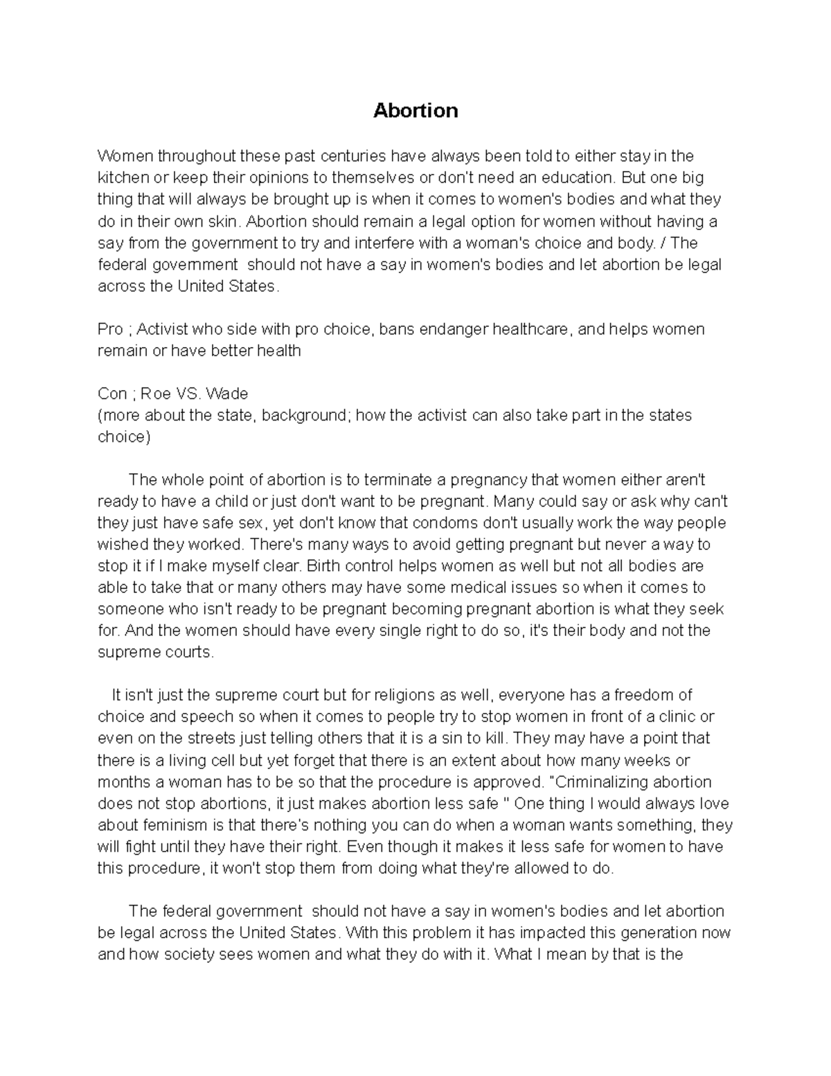 Essay 3 Research; Abortion - Abortion Women throughout these past ...