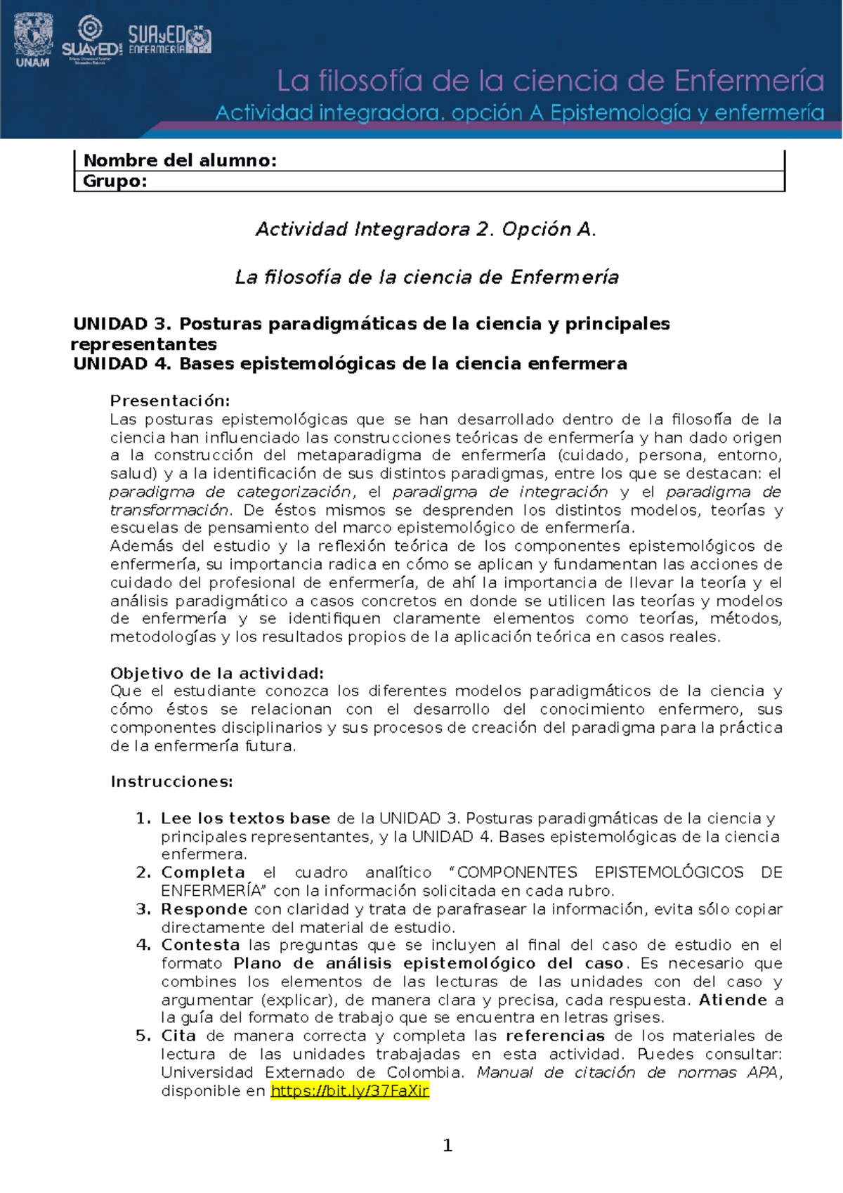 Actividad integradora 2 opción A (U3y U4-Integradora opción A - Nombre del alumno: Grupo ...