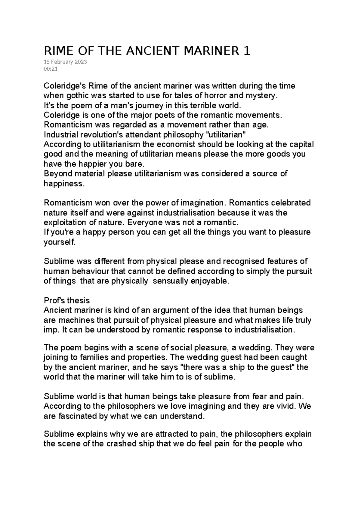 RIME OF THE Ancient Mariner 1 notes - RIME OF THE ANCIENT MARINER 1 15 ...