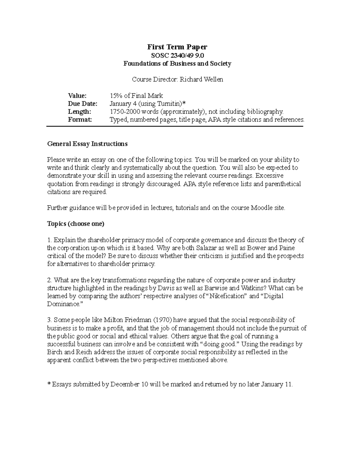 First Essay Assignment SOSC2340 9 Nov 2019 - First Term Paper SOSC 2340 ...