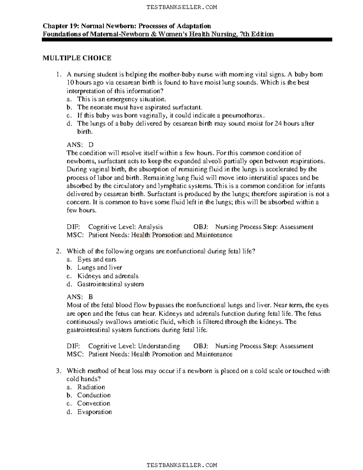 19 - exam review 2023 - TESTBANKSELLER Chapter 19: Normal Newborn ...
