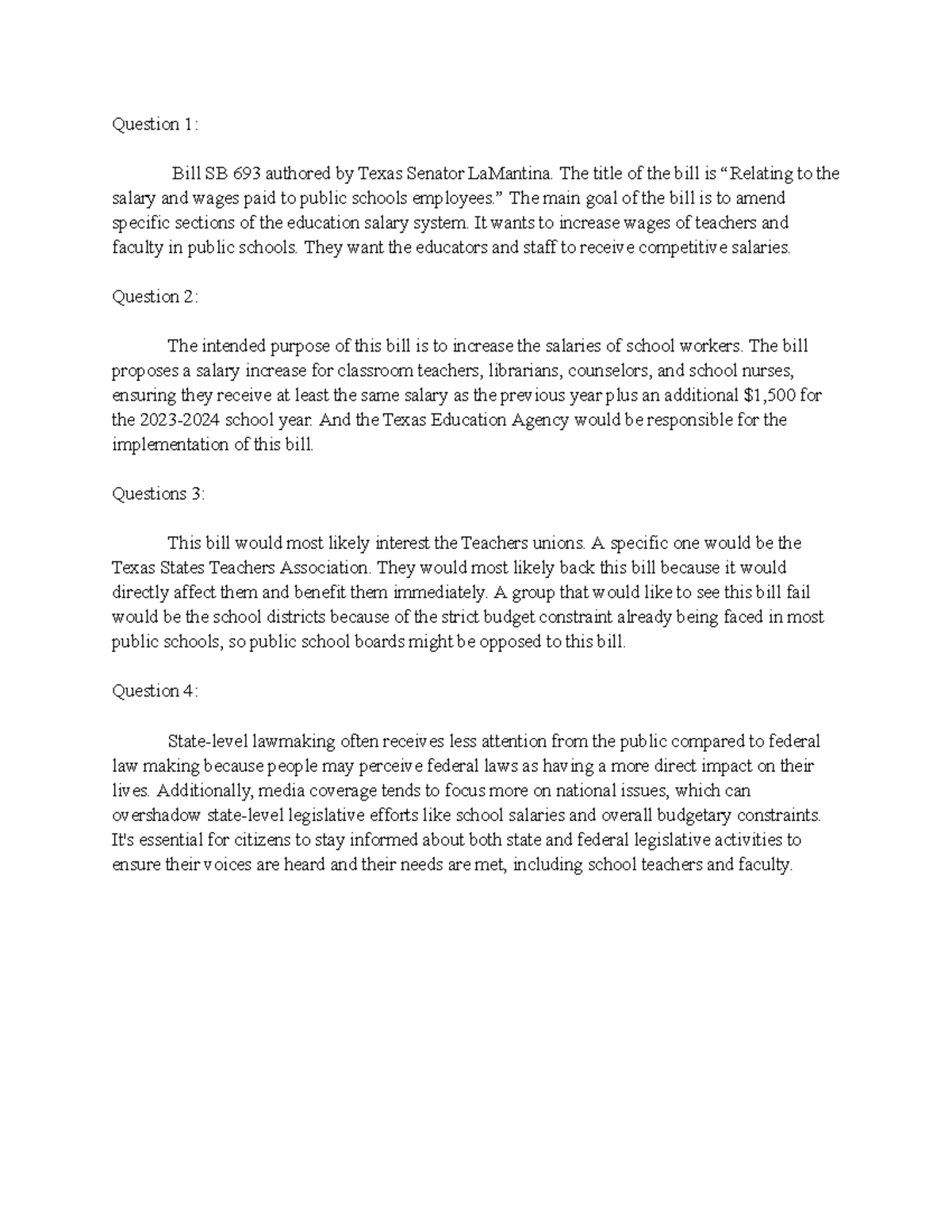 Untitled document - Fun - Question 1: Bill SB 693 authored by Texas ...