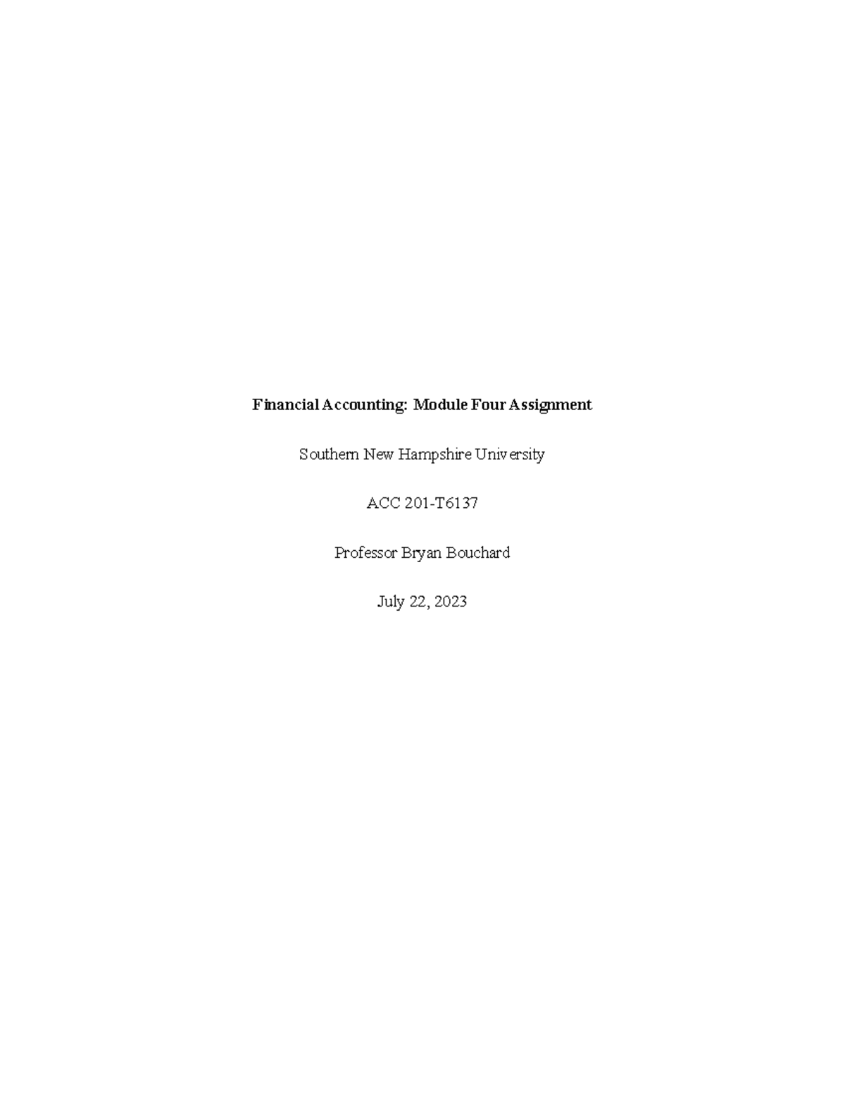 Module 4 Assignment Financial Accounting Module Four Assignment