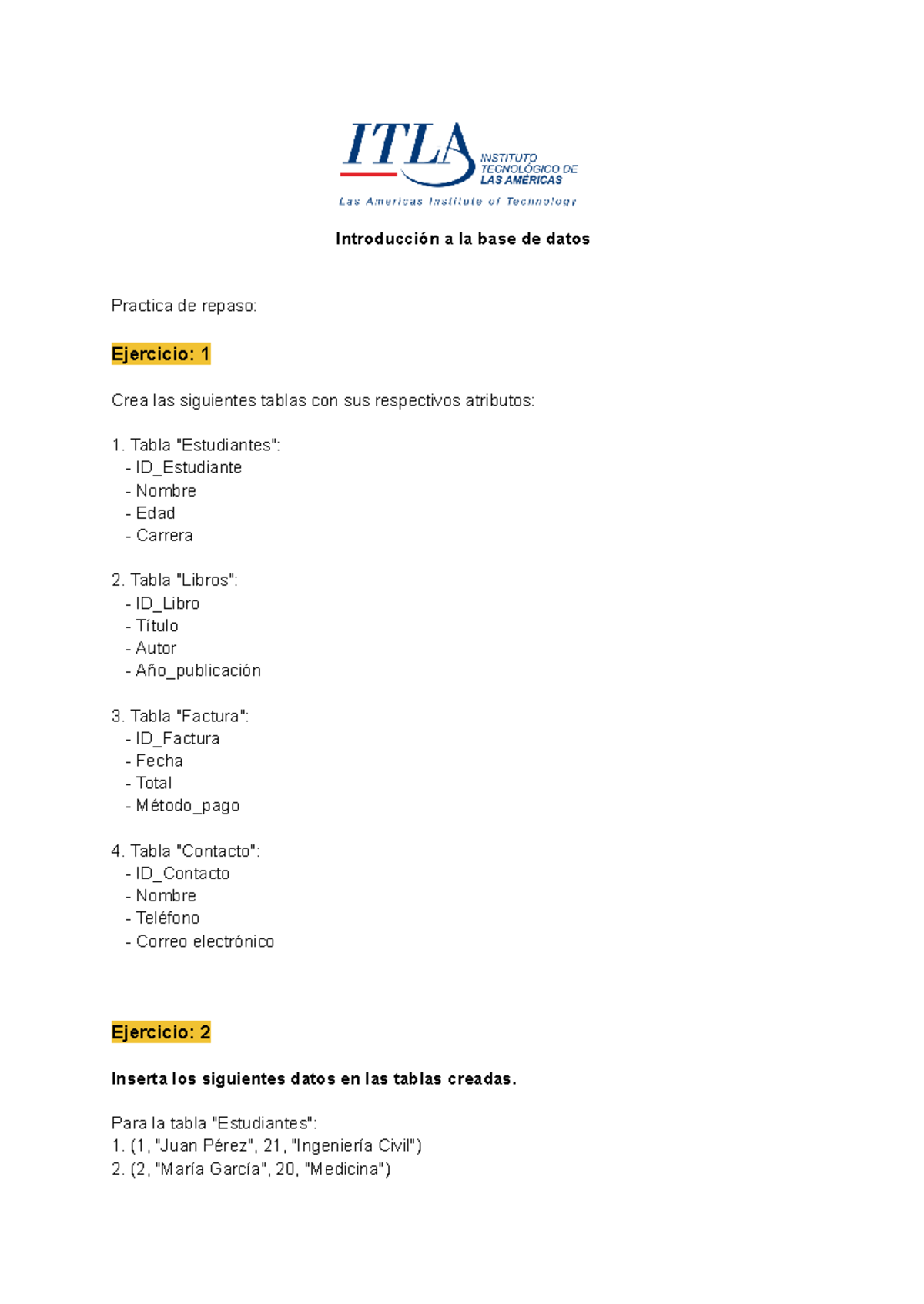 Preactica Base de datos - repaso - Introducción a la base de datos ...