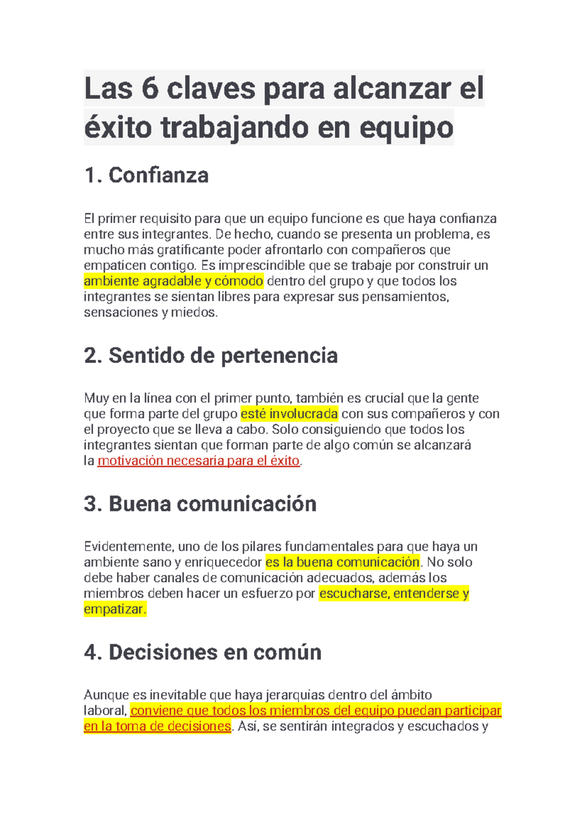 Trabajo EN Equipo - Las 6 claves para alcanzar el éxito trabajando en ...