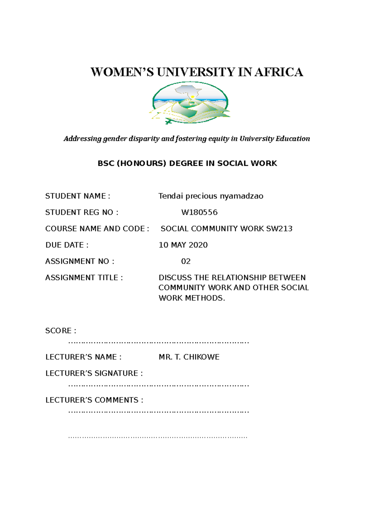 Community social work 2nd assignment degree Final final - WOMEN’S ...