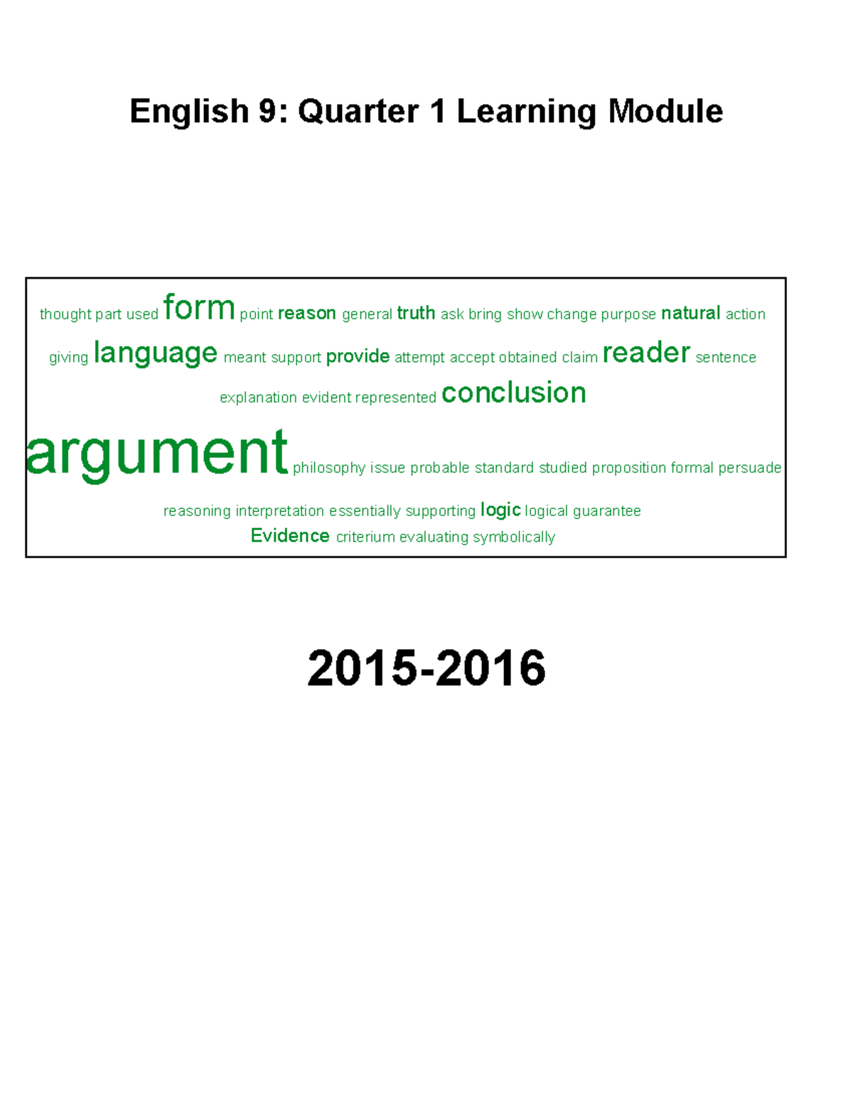 English 09 QLM Quarter 1 - English 9: Quarter 1 Learning Module thought ...