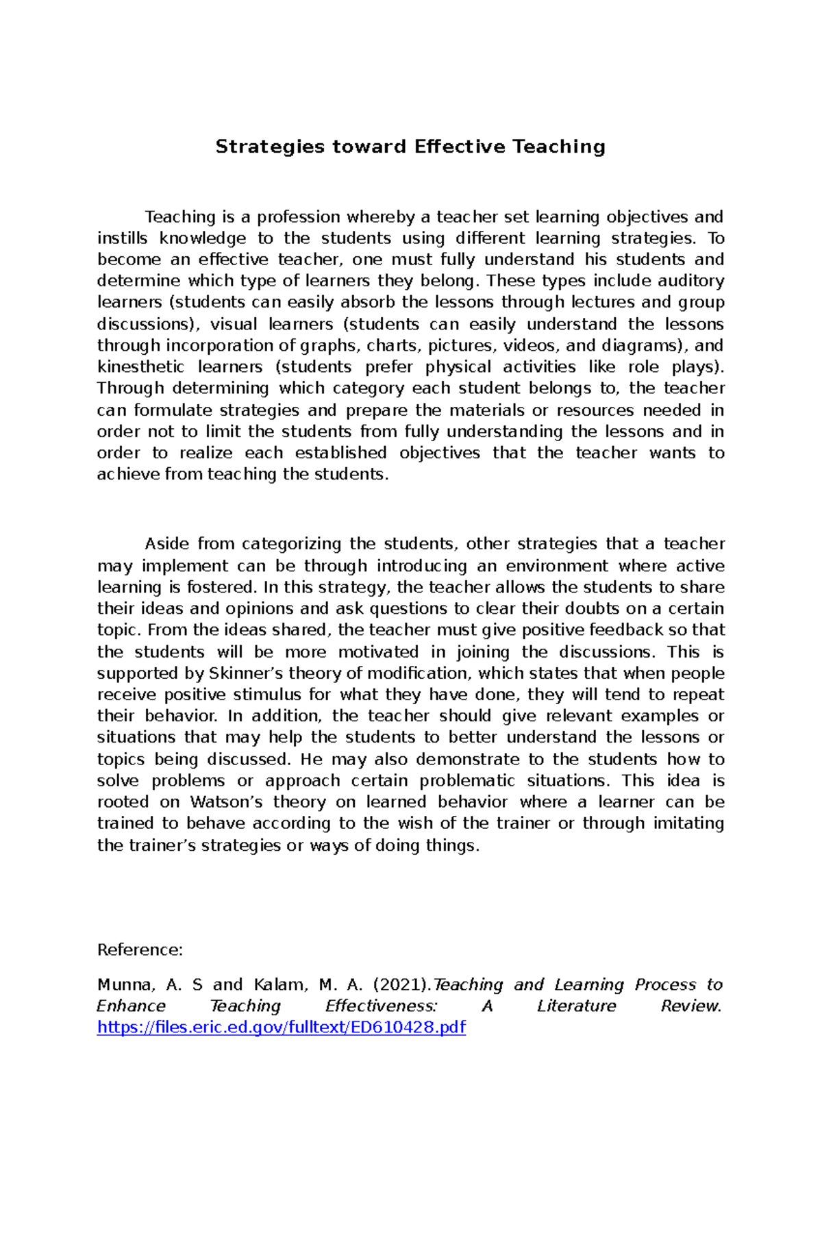 Strategies toward Effective Teaching - Strategies toward Effective ...