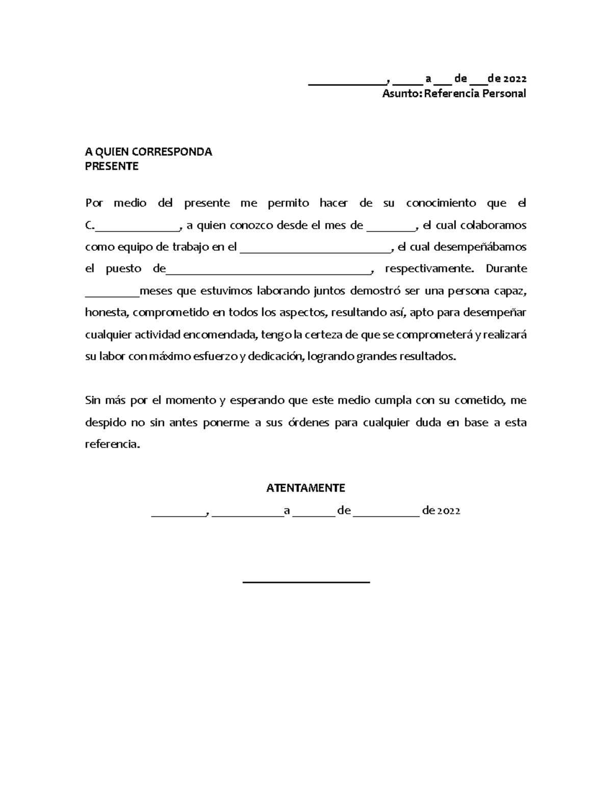 Constancia Laboral - _____________, _____ a ___ de ___de 2022 Asunto ...