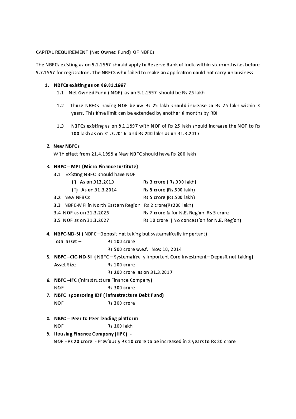 NBFC Capital Requirement - CAPITAL REQUIREMENT (Net Owned Fund) OF ...
