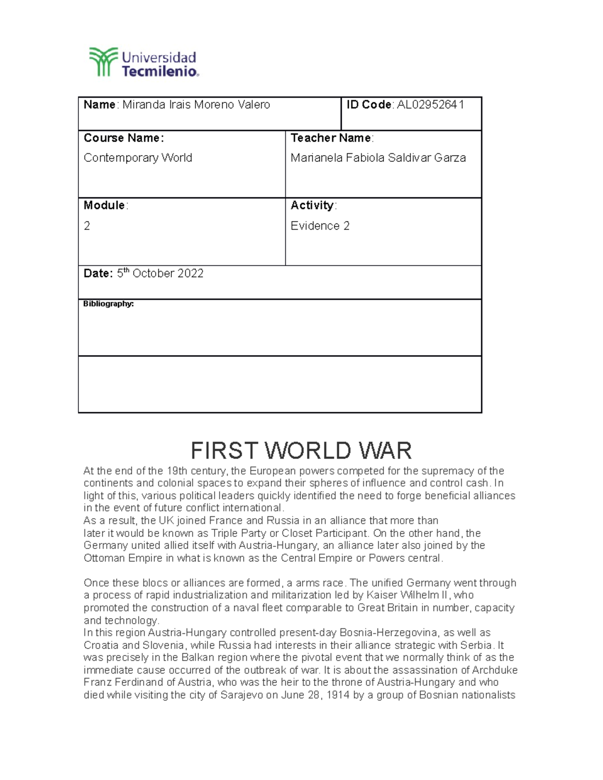 Evidence 2 ContemporarY - Name: Miranda Irais Moreno Valero ID Code: AL ...