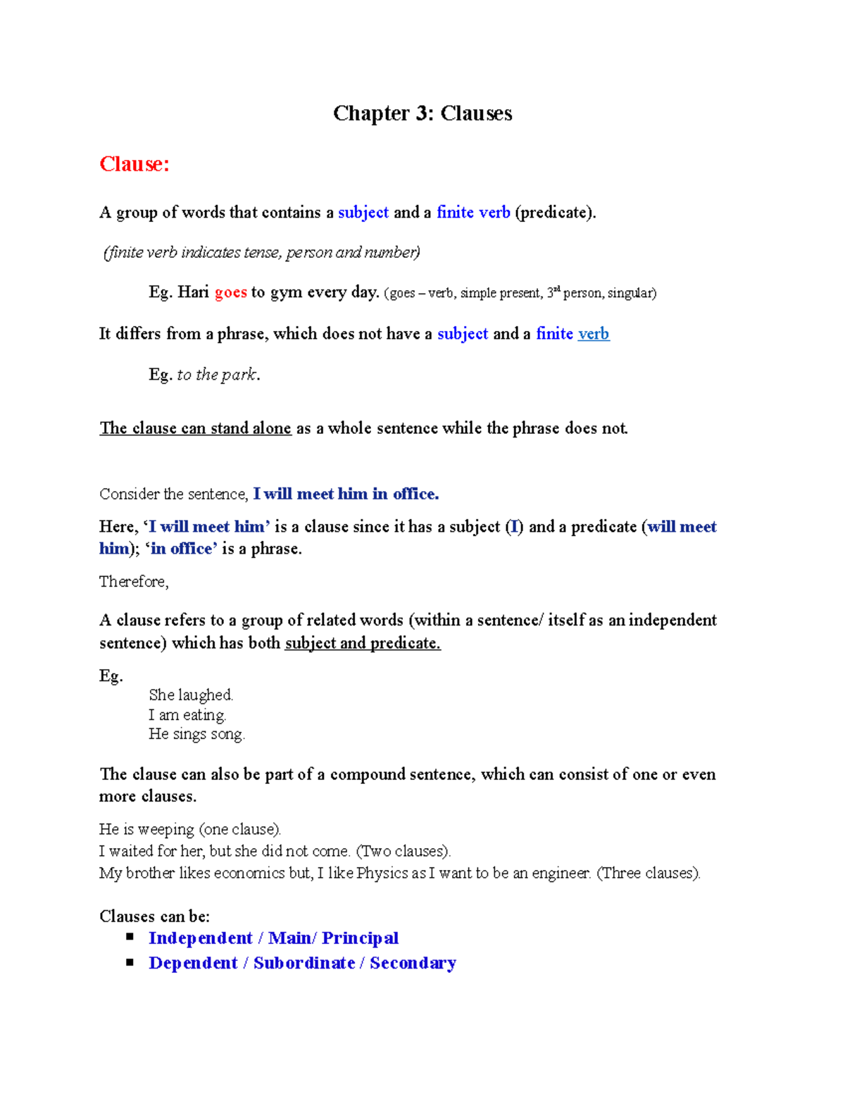 Chapter 3 - Clauses-Noun - Chapter 3: Clauses Clause: A group of words ...