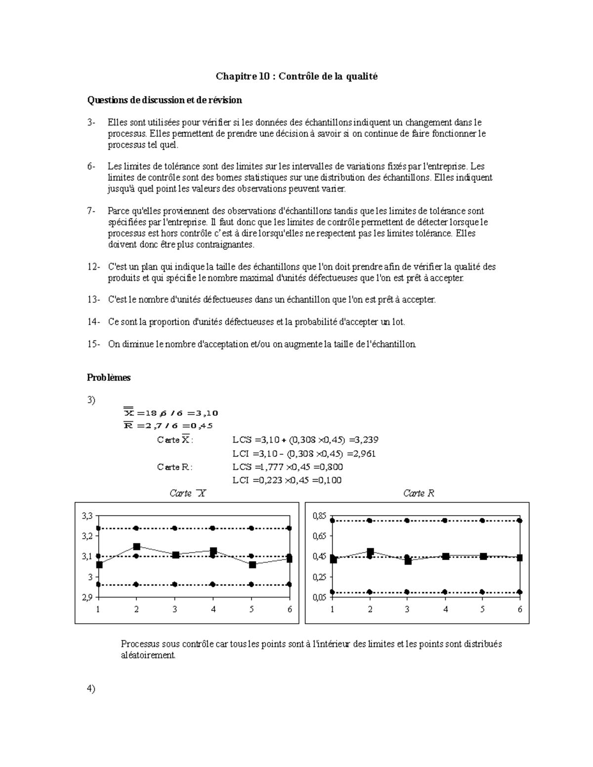 Chap 10 Qualite - Résultat des questionnaires dans le livre. - Chapitre ...