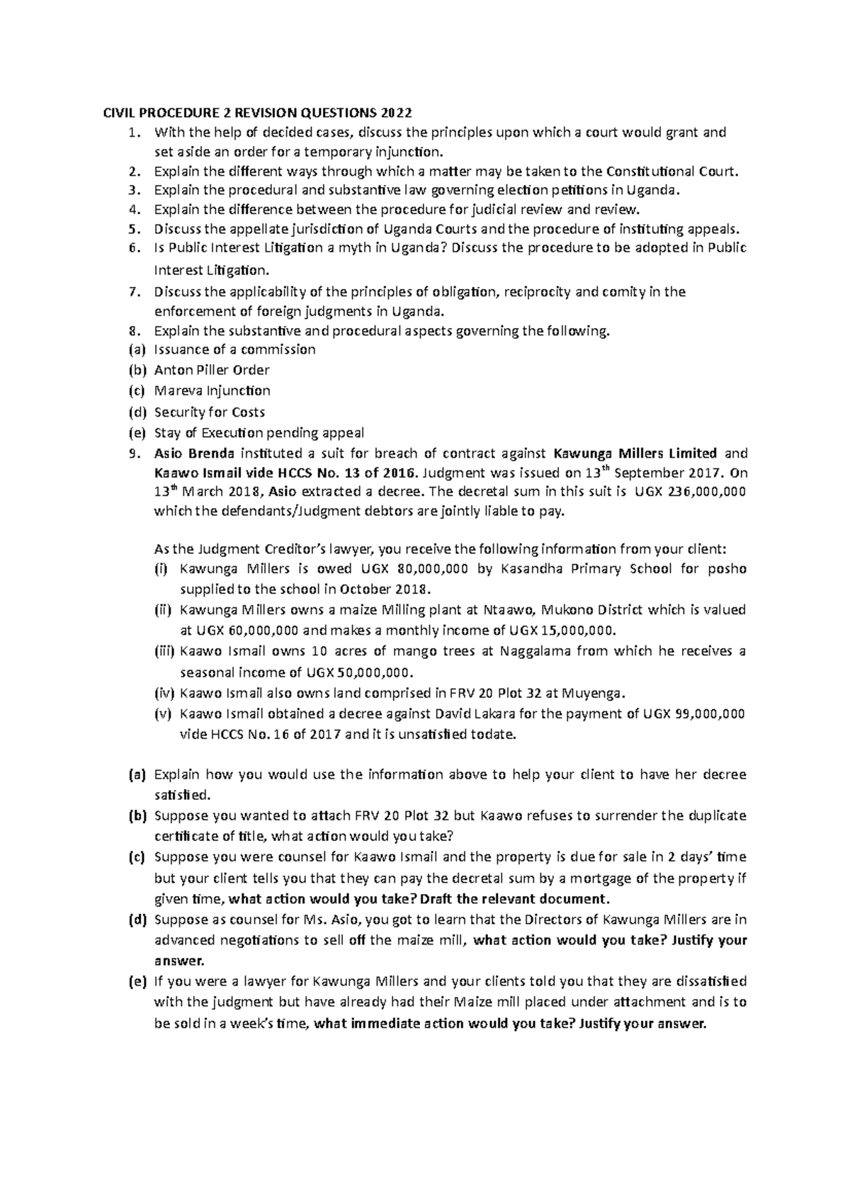 Civil Procedure 2 Revision Questions - CIVIL PROCEDURE 2 REVISION ...