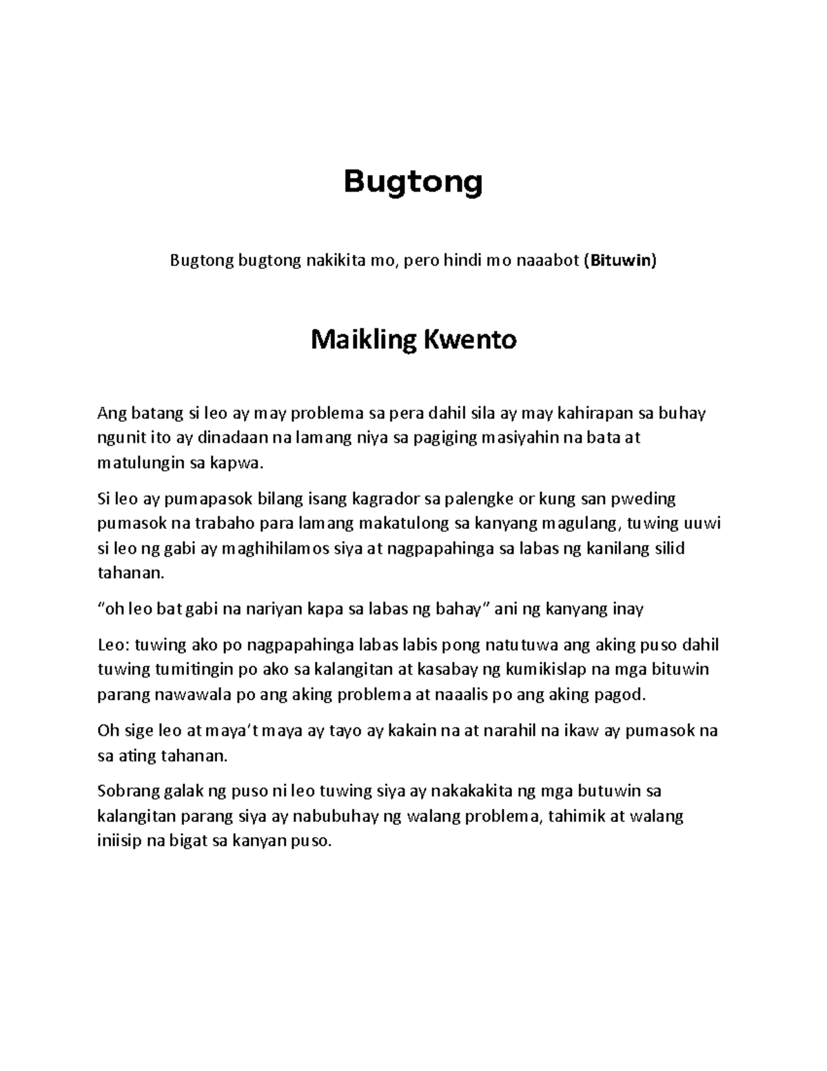 Example of Bugtong at Maikling kwento (stars) - Bugtong Bugtong bugtong ...