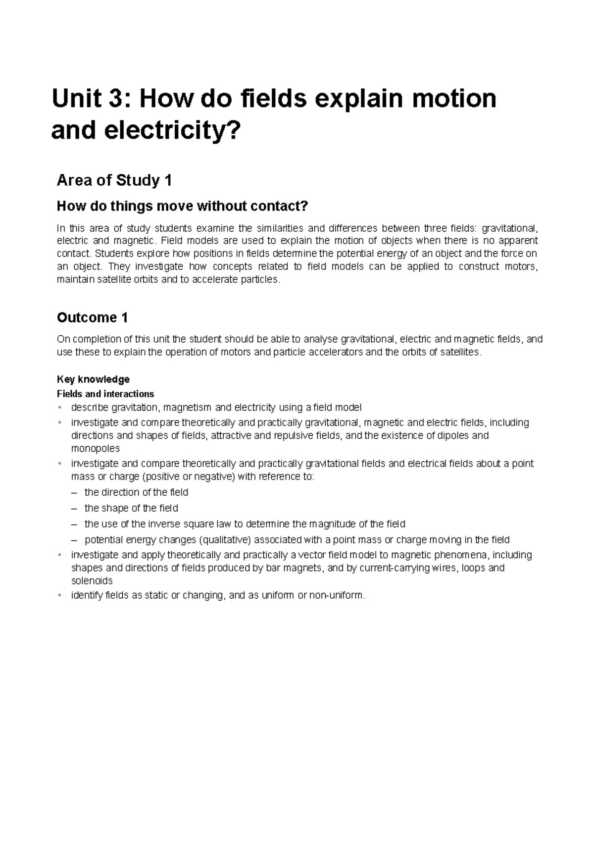 2016 Physics SD - Unit 3: How do fields explain motion and electricity ...