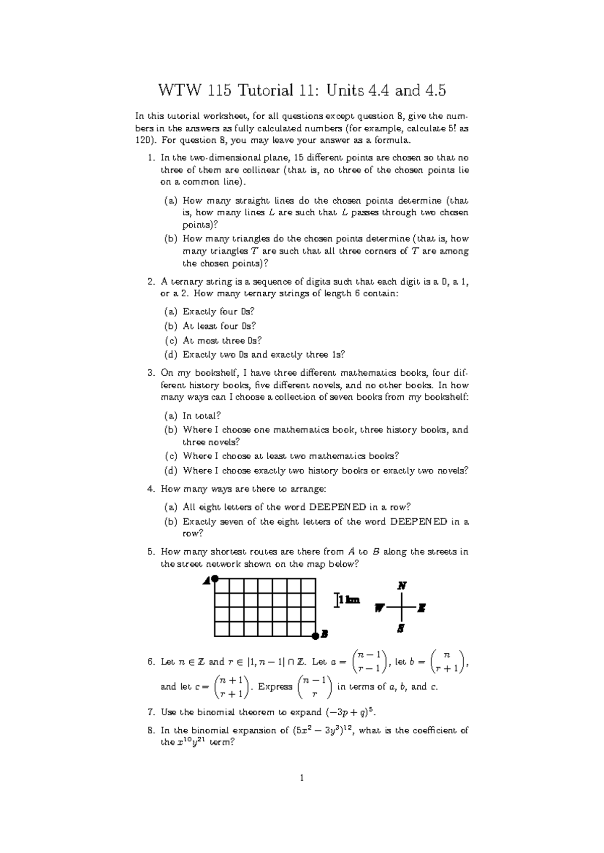 Tutorial 11 - tut - WTW 115 Tutorial 11: Units 4 and 4. In this tutorial worksheet, for all ...