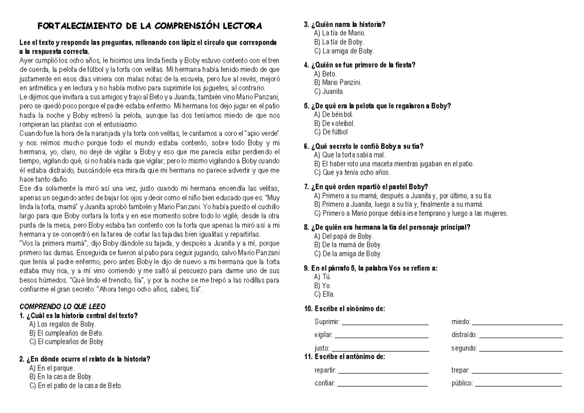 Lecturas 19 al 22 - leer - FORTALECIMIENTO DE LA COMPRENSIÓN LECTORA ...