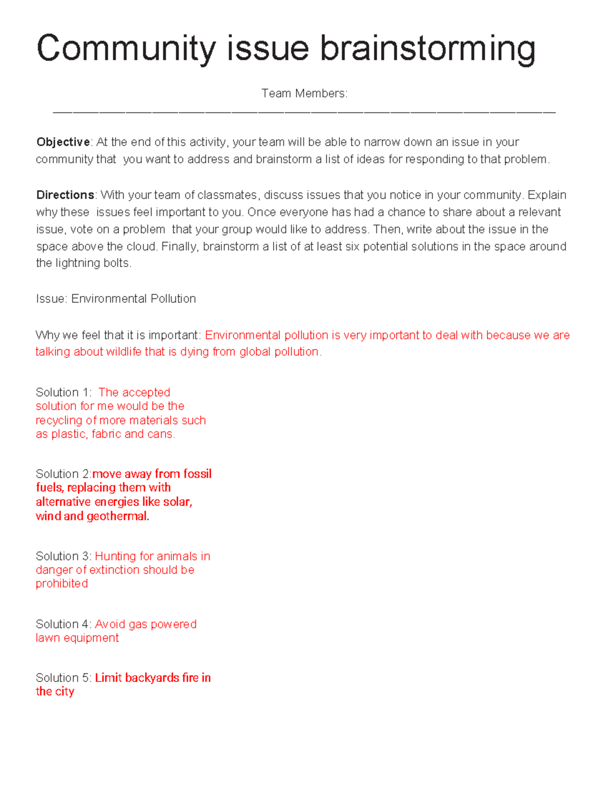 Copy of Community Issue & Solutions Brainstorming Template Part 1 ...