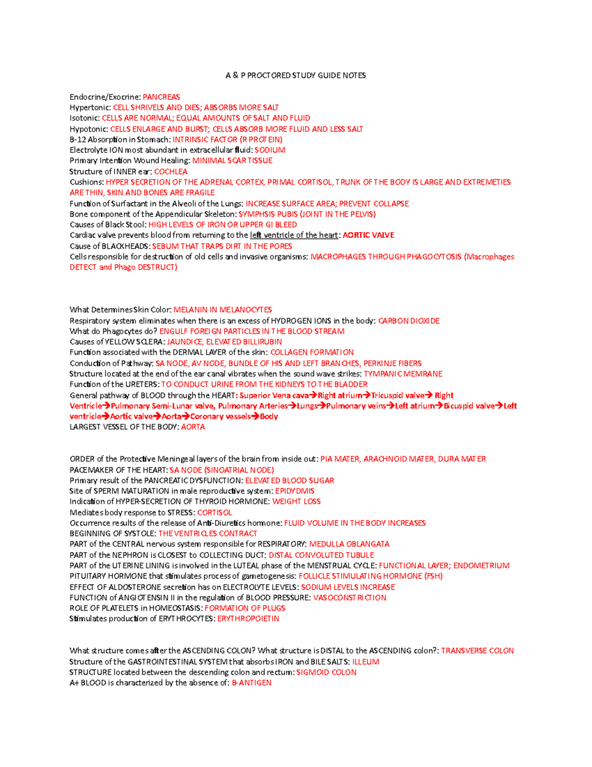 Ati proctor ap study guide - A & P PROCTORED STUDY GUIDE NOTES ...