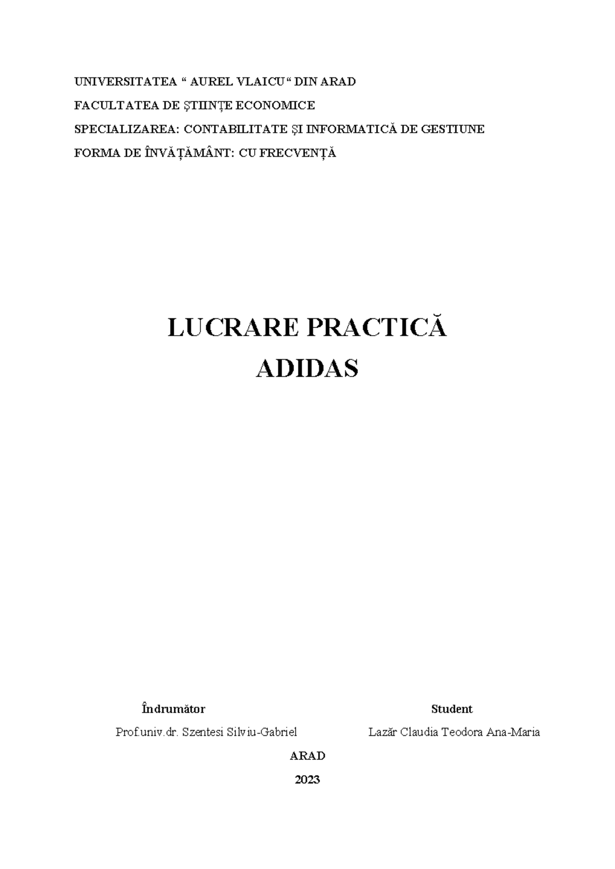 Statistica proiect - UNIVERSITATEA “ AUREL VLAICU“ DIN ARAD FACULTATEA ...