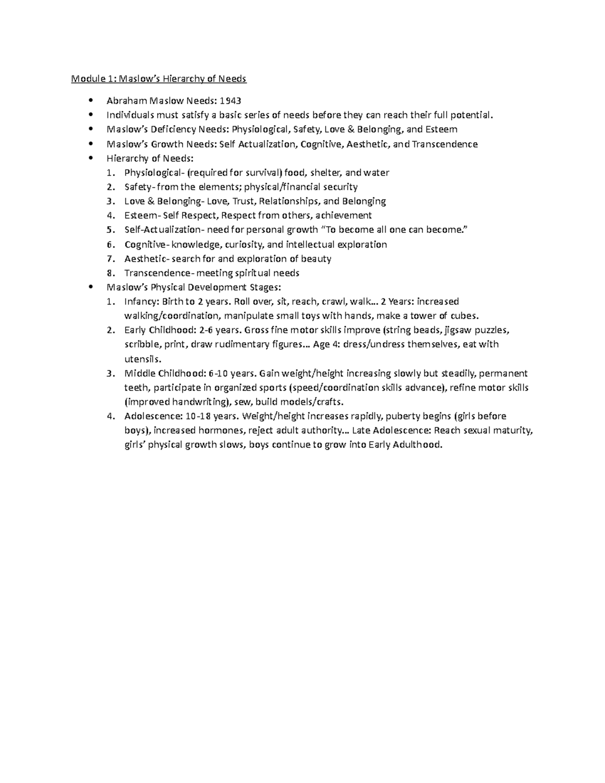 D094 module 1 - Module 1: Maslow’s Hierarchy of Needs Abraham Maslow ...