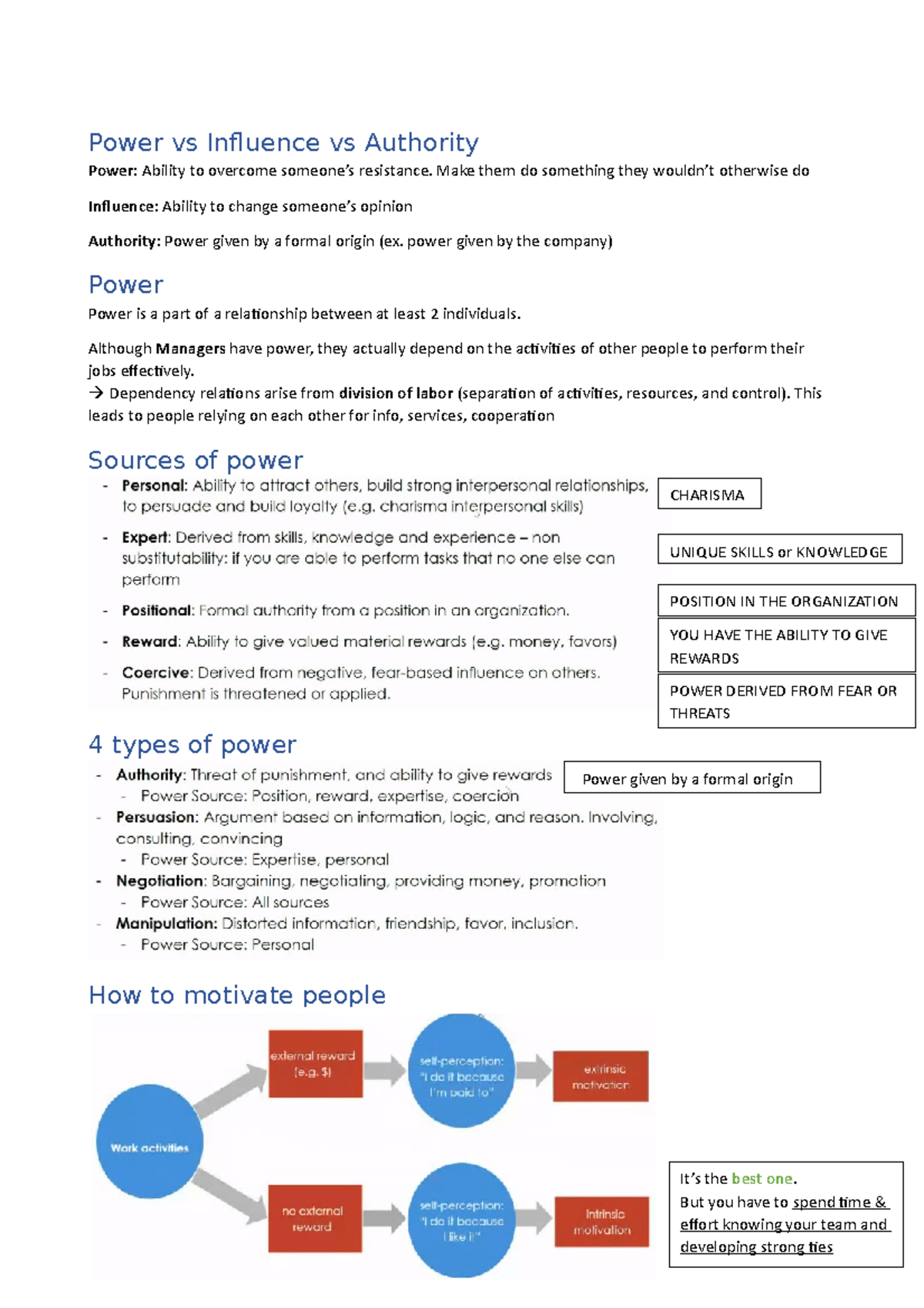 Lesson 4 - Power - Power vs Influence vs Authority Power: Ability to ...