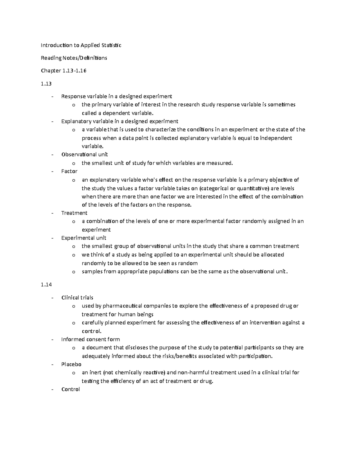 Introduction To Applied Statistic Introduction To Applied Statistic Reading Notesdefinitions
