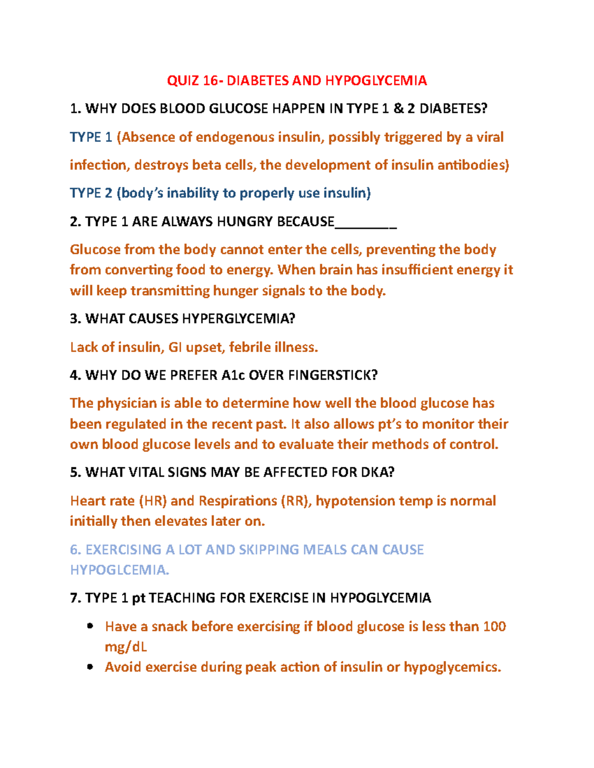 Diabetis Study Guide - Med Surge Term 2 - QUIZ 16- DIABETES AND ...