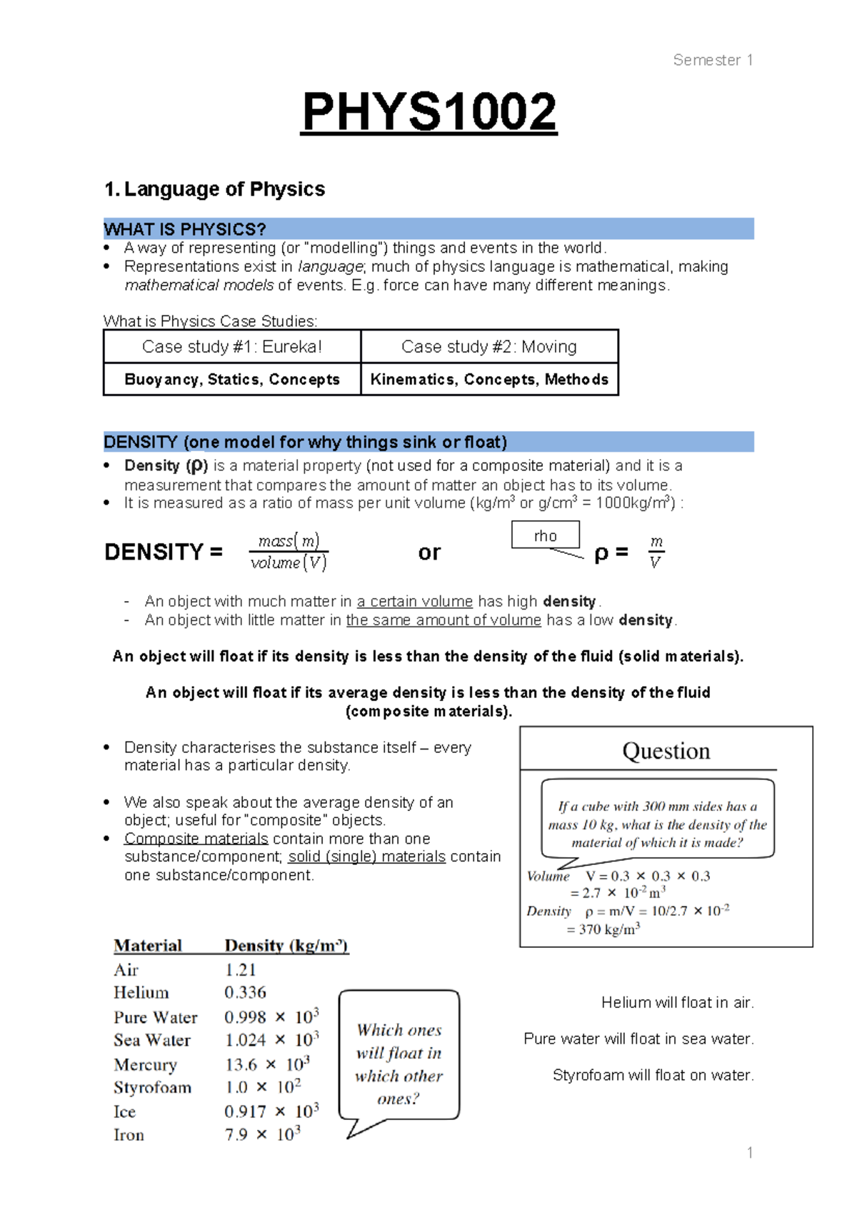 PHYS1002 Notes - Summary Physics 1 (Fundamentals) - Semester 1 PHYS1002 ...