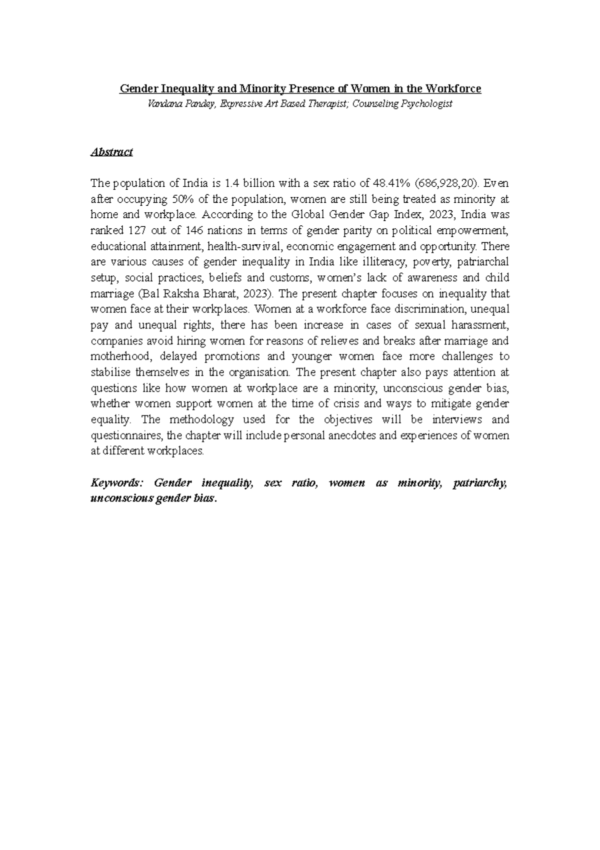 Abstract Gender Inequality and Minority Presence of Women in the ...