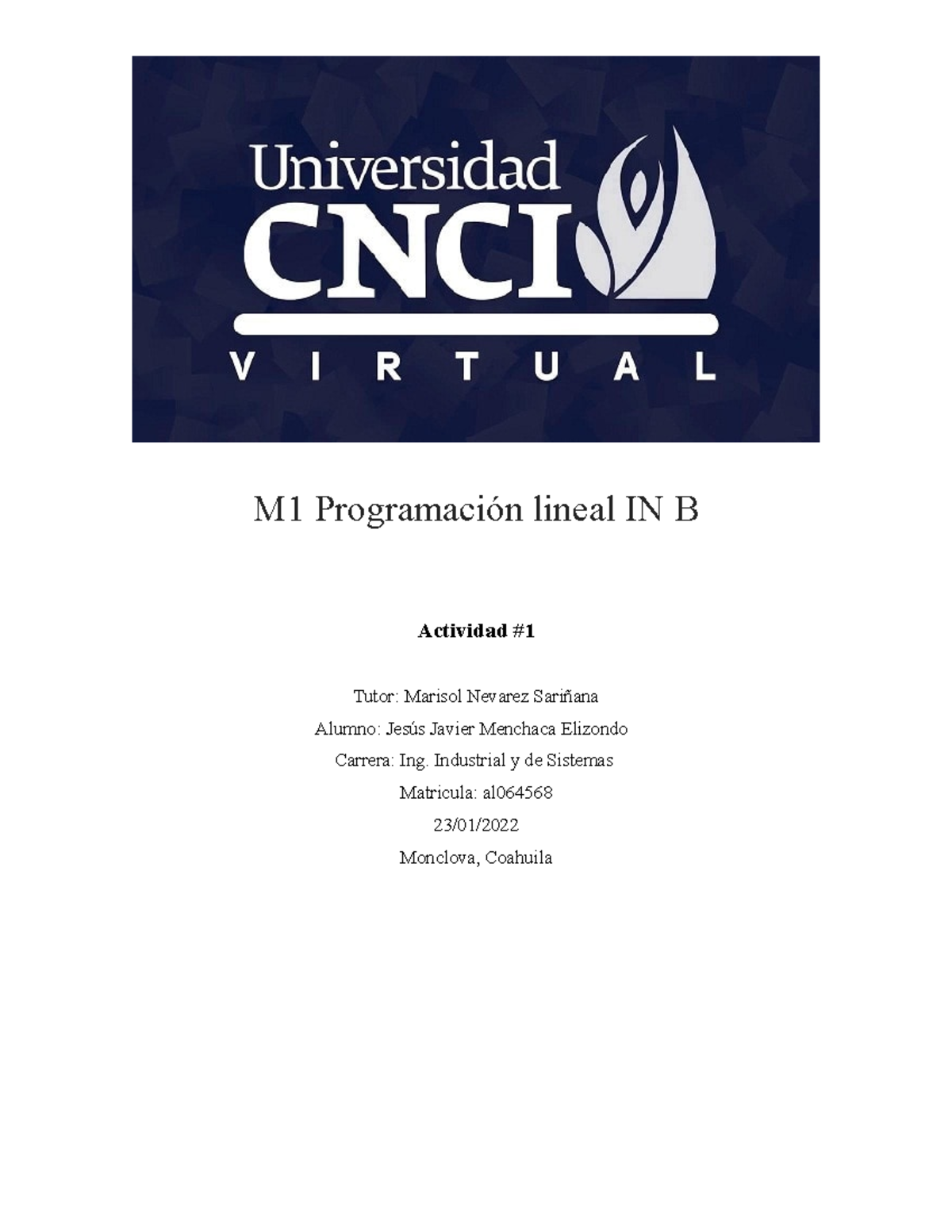 Programacion Lineal - M1 Programación lineal IN B Actividad Tutor ...