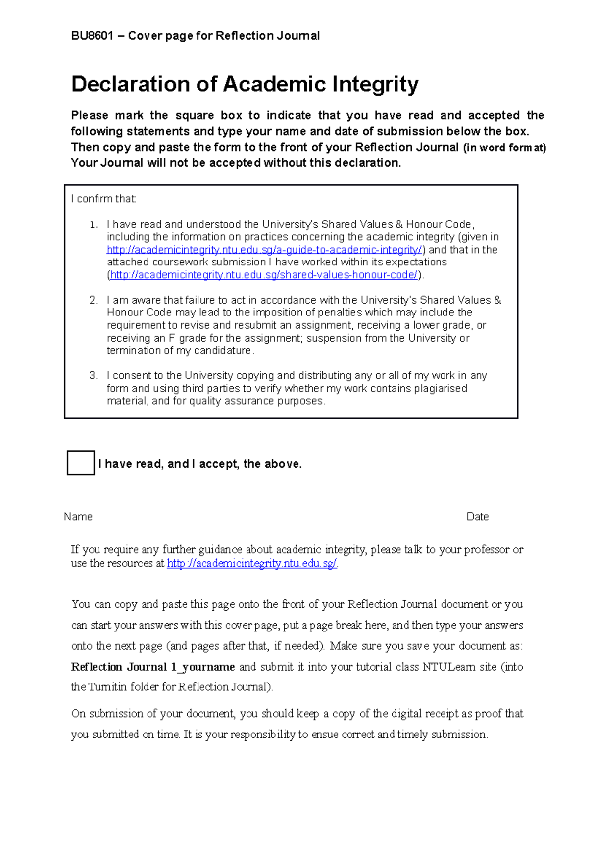 BU8601 - cover page for Reflection Journal - BU8601 – Cover page for ...