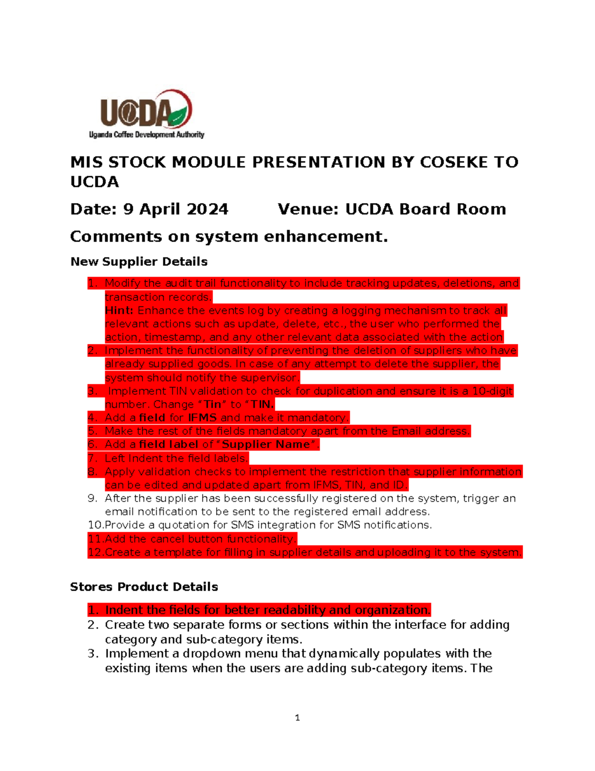 MIS Stores Module Presentation - MIS STOCK MODULE PRESENTATION BY ...